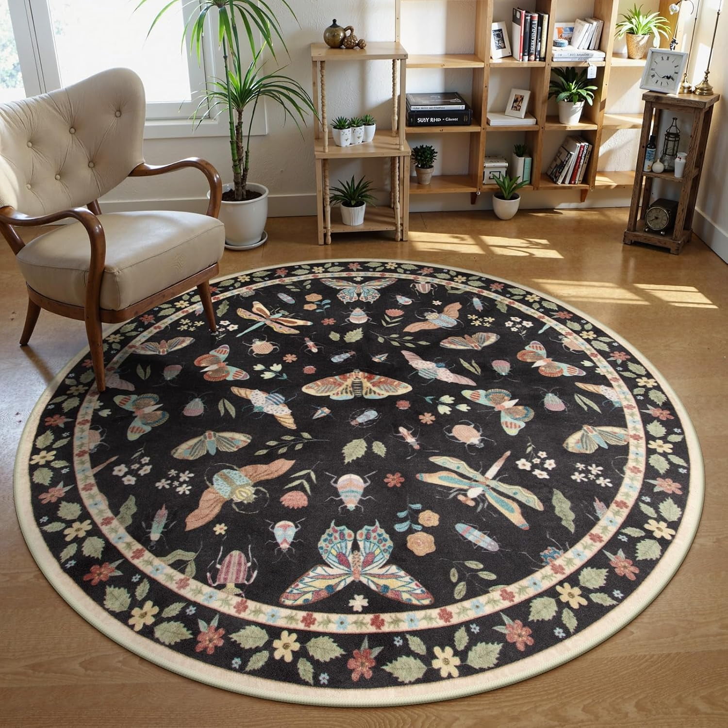 Insect Washable Round Area Rug, Soft Round Rugs 6ft Ultra-Thin Non-Slip ...