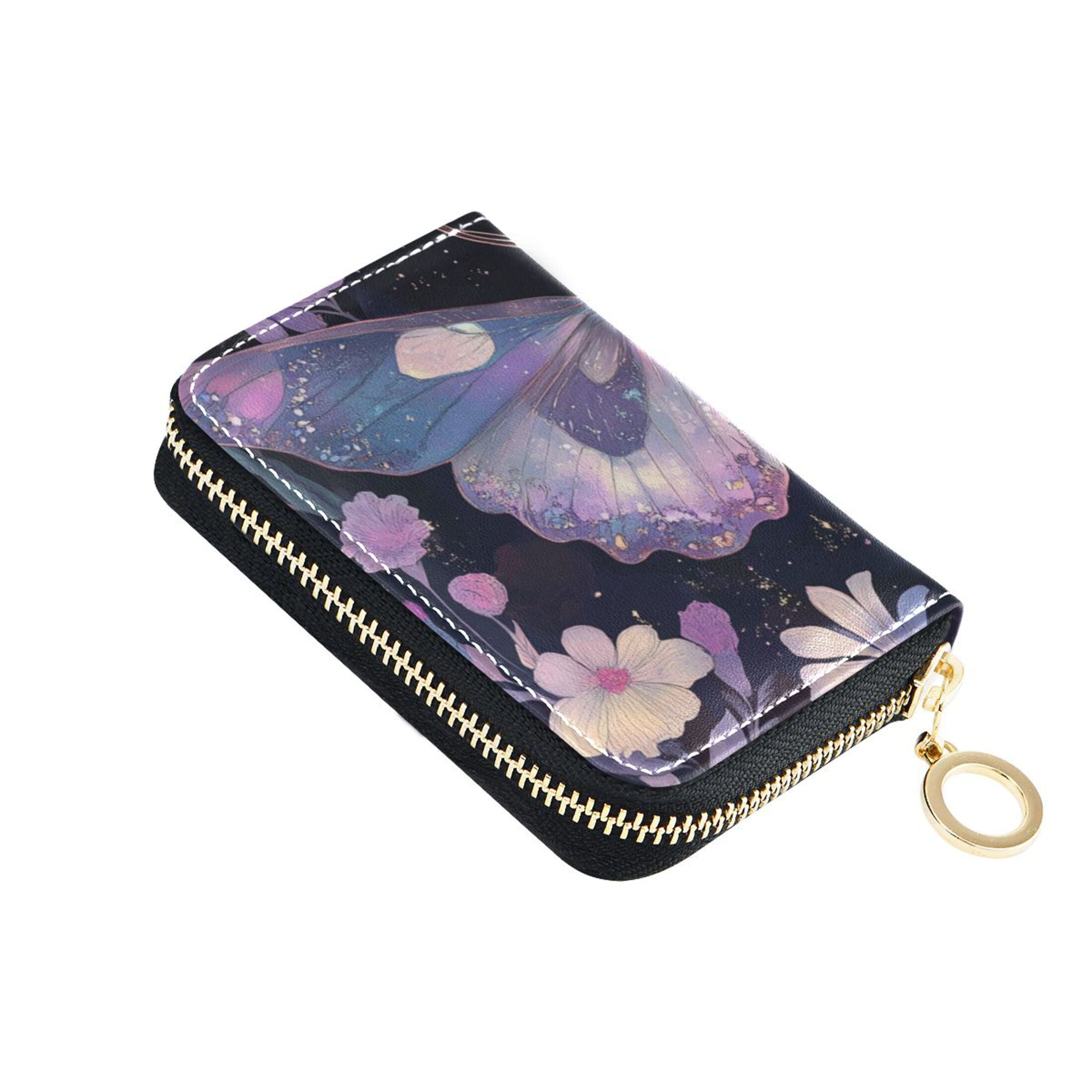 Insect and Flowers Women's Credit Card Holder PU Leather Zipper Wallet ...