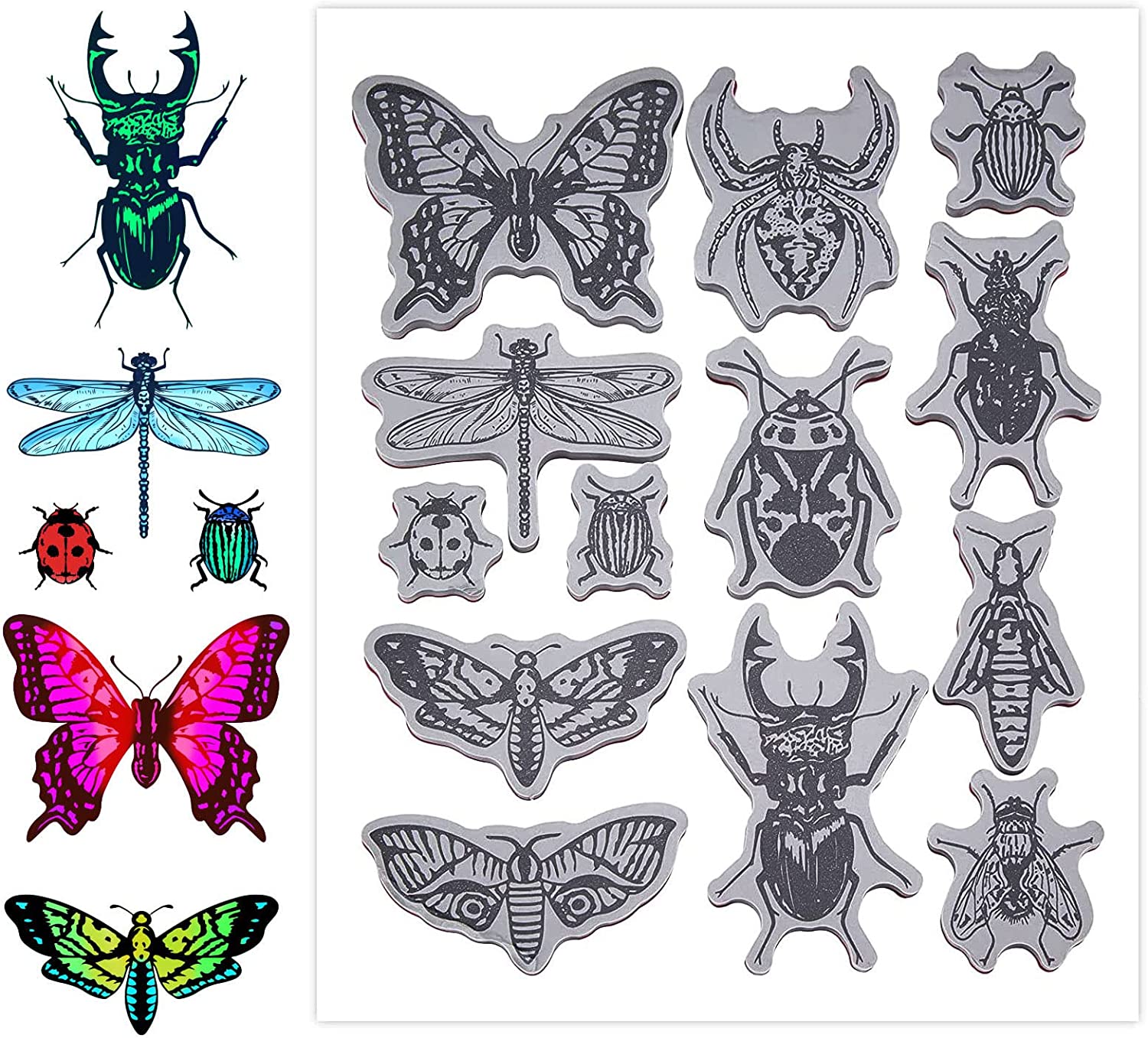 Insects Cling Rubber Stamps Butterfly Dragonfly Beetle Ladybug Script ...