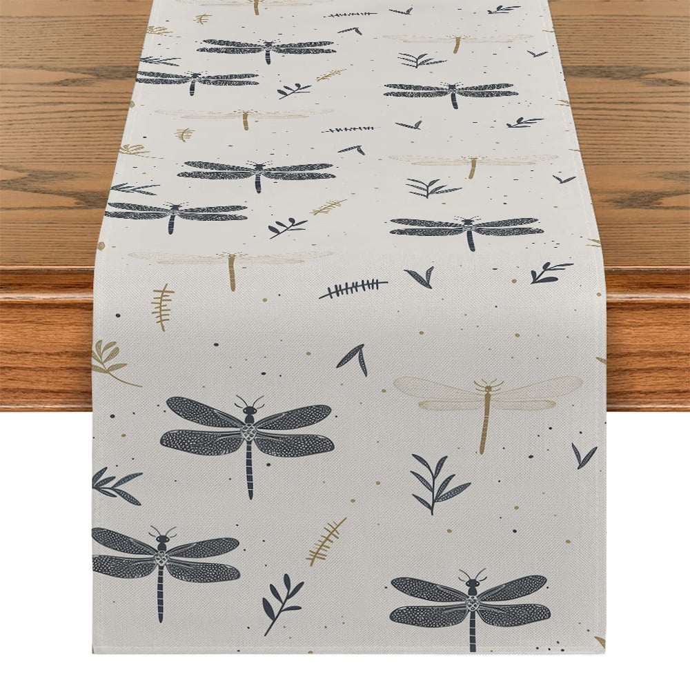 Insects Dragonfly Plants Flowers Table Runner Home Wedding Centerpieces ...