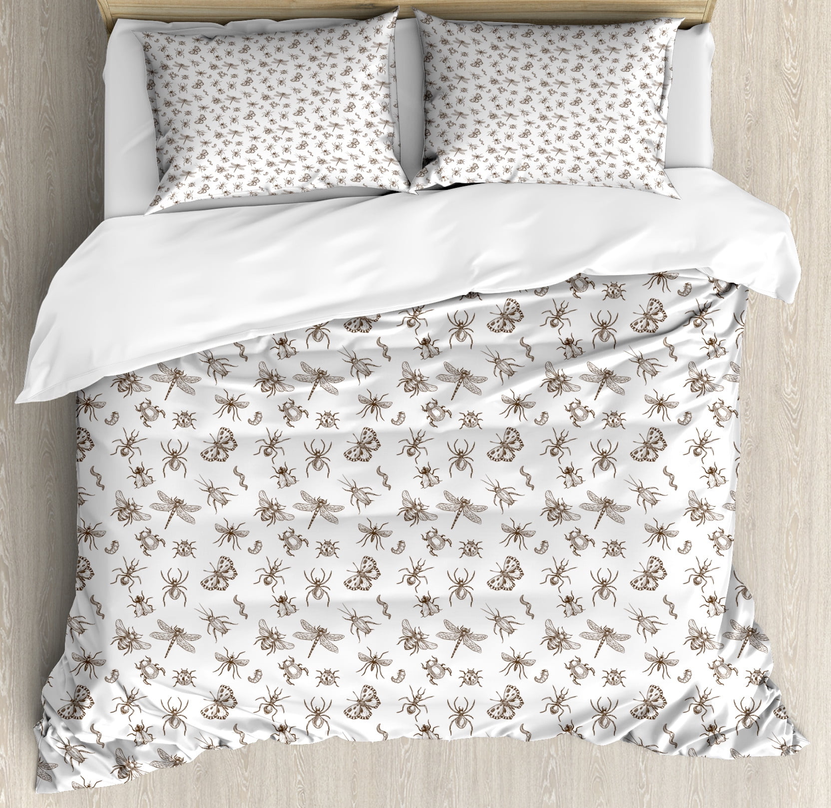 Insects Duvet Cover Set, Repeating Pattern of Monochrome Various ...