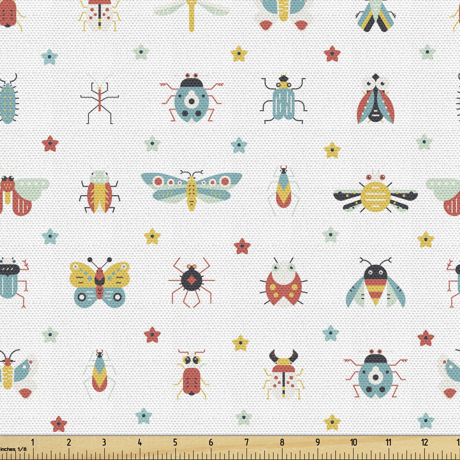 Ambesonne Insects Fabric by the Yard Upholstery, Colorful Various Bugs ...