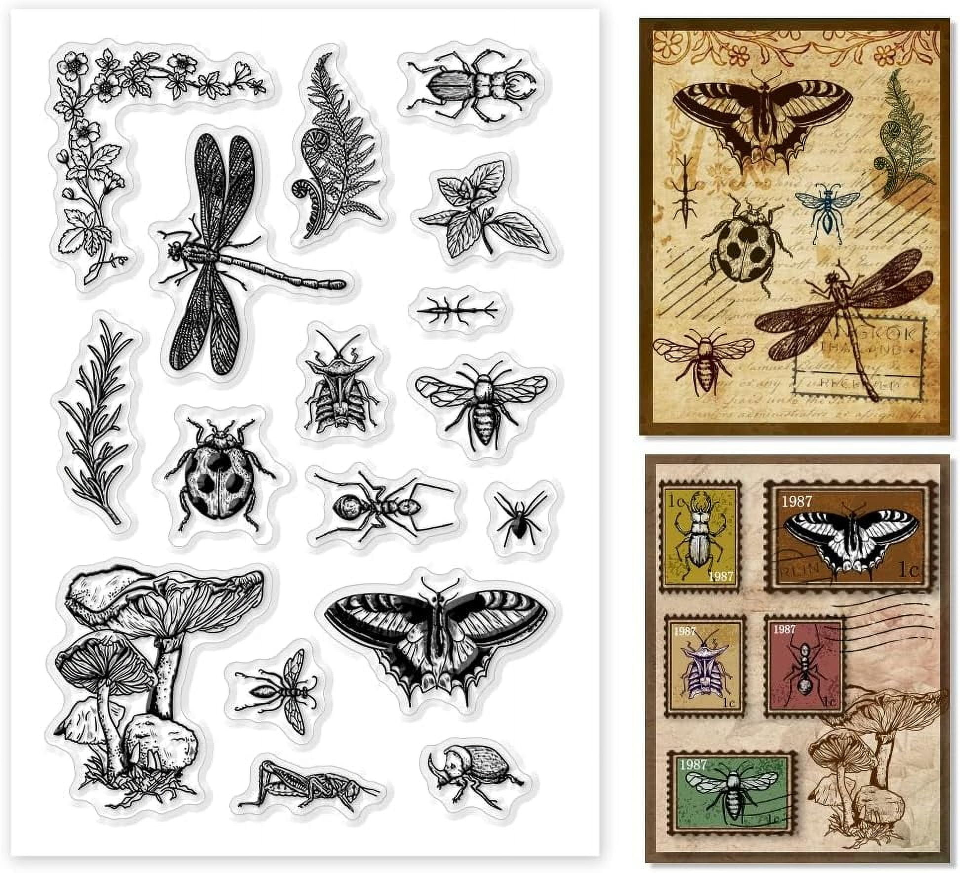 Insects Illustration Clear Stamps Vintage Plant Rubber Stamp Silicone ...