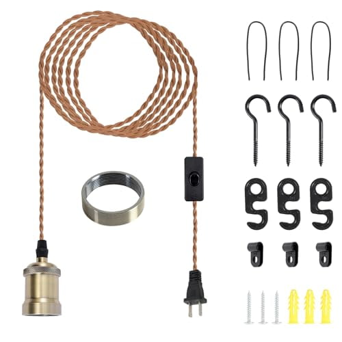 Insert E26 lamp Holder Cable 19.68 feet Long, Twine Insert Pendant ...