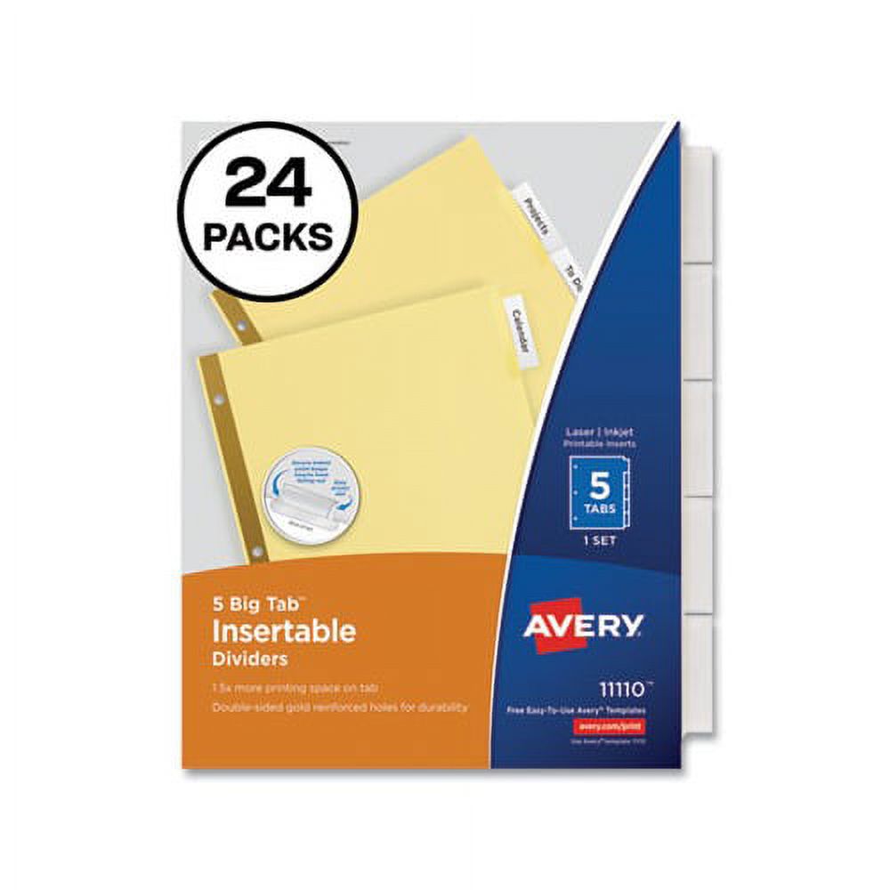 Insertable Big Tab Dividers 5-Tab, Letter, 24 Sets - Walmart.com