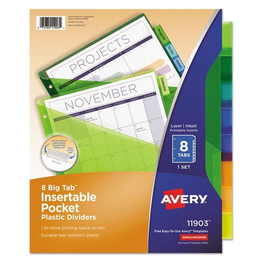 Insertable Big Tab Plastic 1-Pocket Dividers, 8-Tab, 11.13 X 9.25 ...