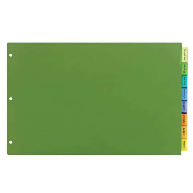 "Insertable Big Tab Plastic Dividers, 8-Tab, 11 X 17, Green, 1 Set ...