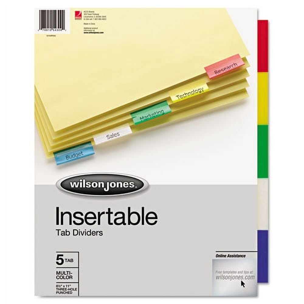 "Insertable Tab Dividers, 3-Hole Punched, 5-Tab, 11 X 8.5, Buff, 1 Set ...
