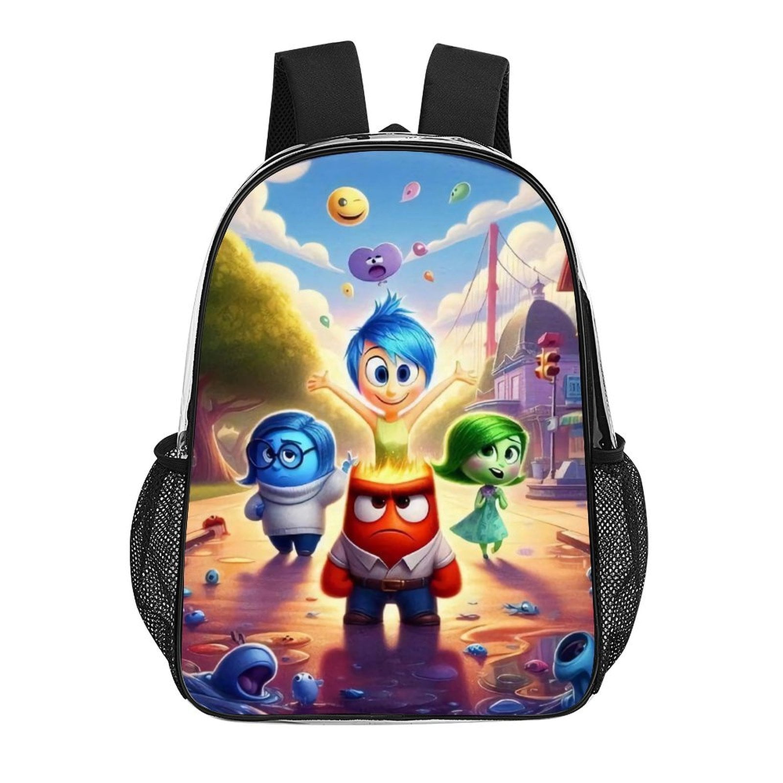 Inside Out 2 Joy Angry Disgust Sadness PVC 17 Inch Transparent Backpack, Clear Bookbag with 2 ...