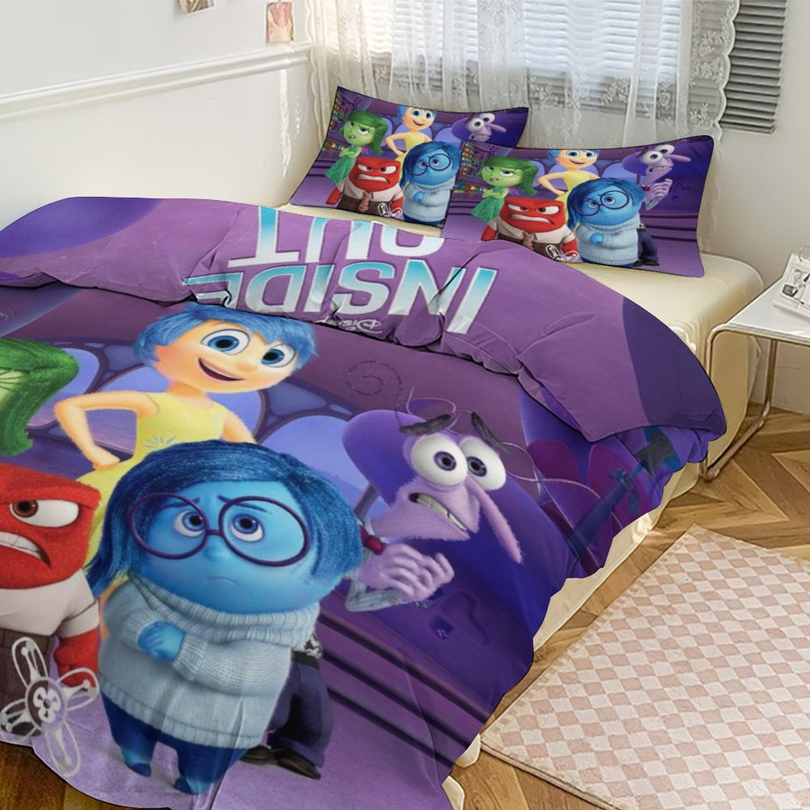 Inside Out 3-Pcs Anime Bed Duvet Cover Set with 1 Cute Cartoon Duvet ...