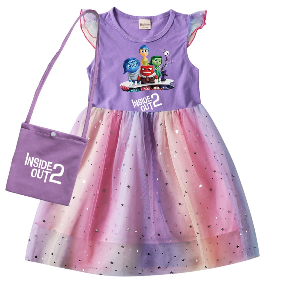 Inside Out 2 movie Girls Dress Outfit Flip Sequins Rainbow Tulle Star ...