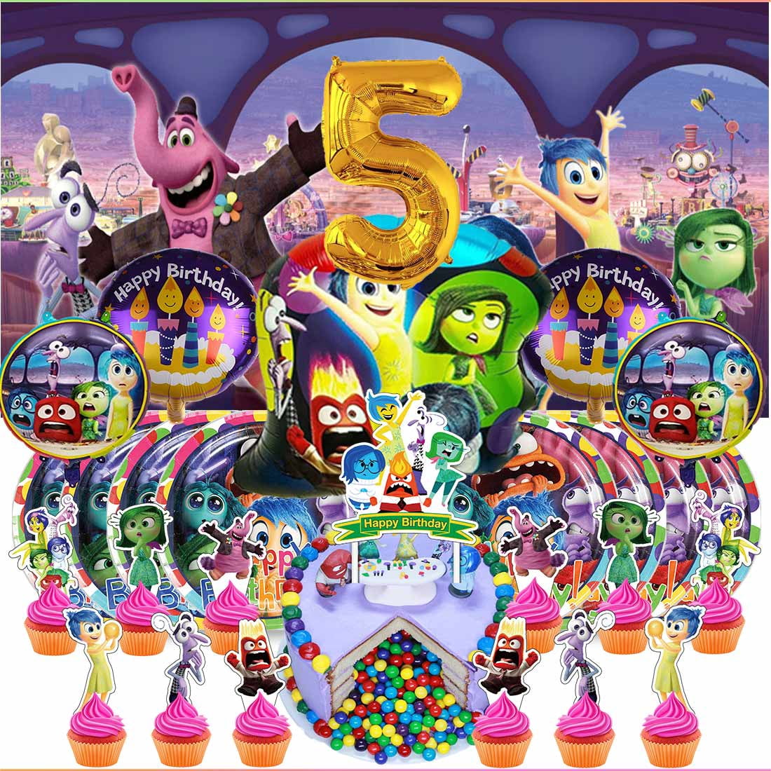 Inside Out 5th Tableware Balloons Cake Toppers Backdrop Banner Supplies ...