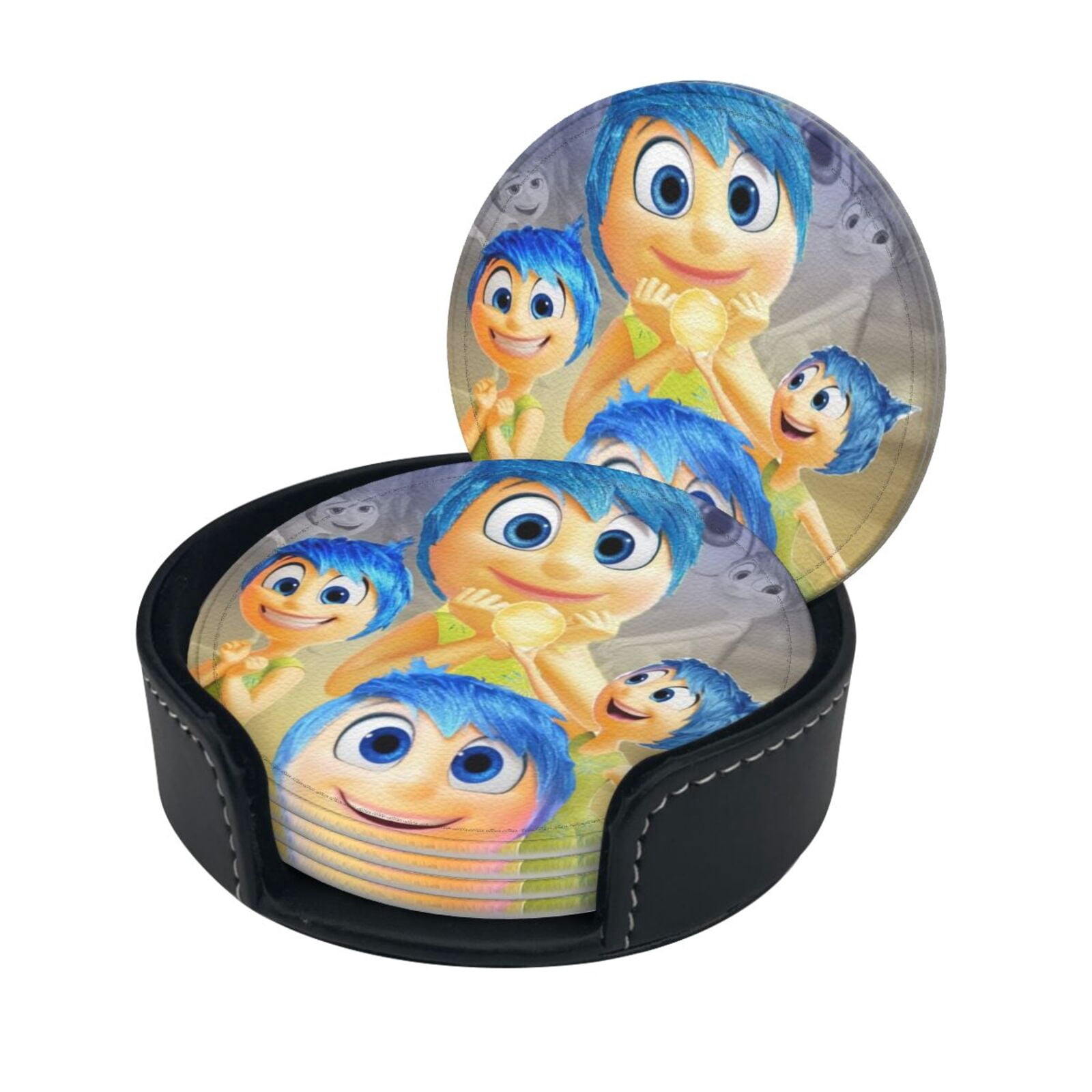 Inside Out Anime Funny Coasters,6 Pcs Leather Coasters That Protect ...