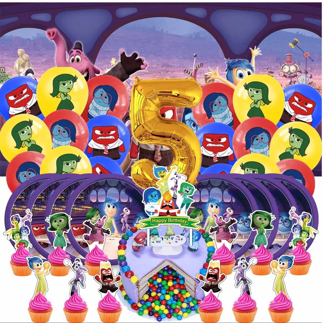 Inside Out Balloons Party Supplies 5th Decor Tableware Birthday Cake ...