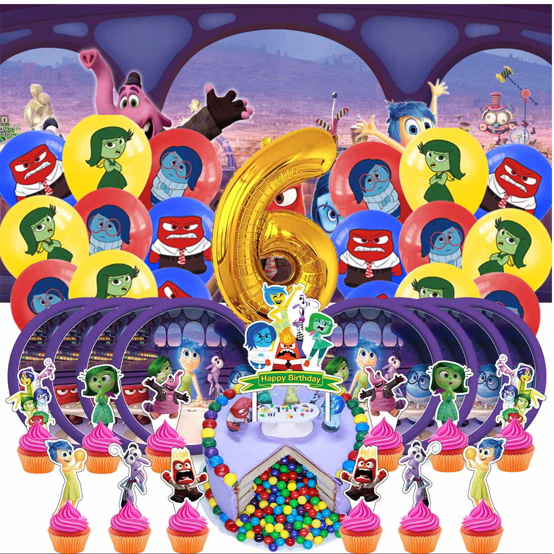Inside Out Balloons Party Supplies 6th Decor Tableware Birthday Cake ...