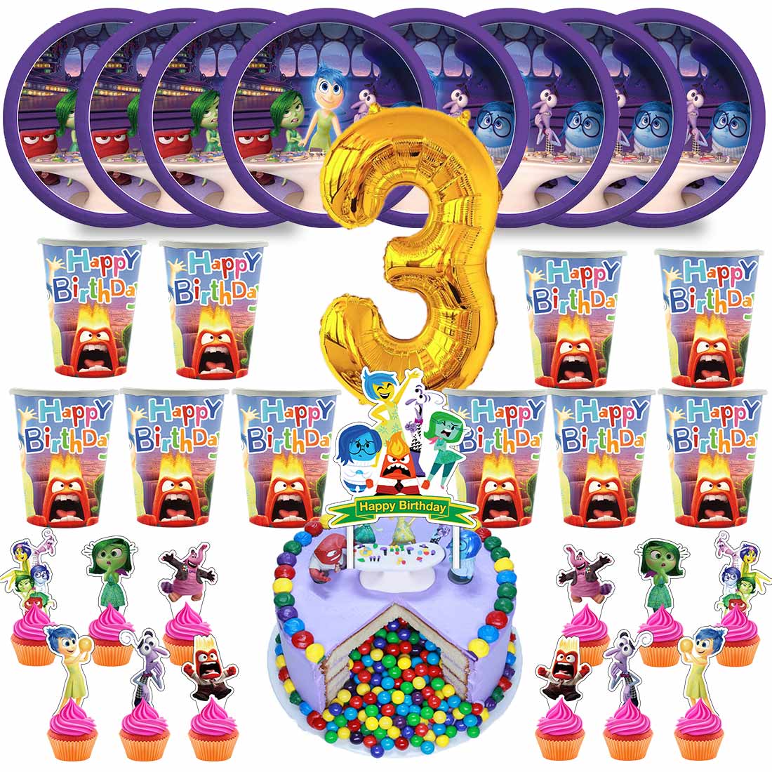 Inside Out Birthday 3rd Cups Party Supplies Plates Fans Decorations ...
