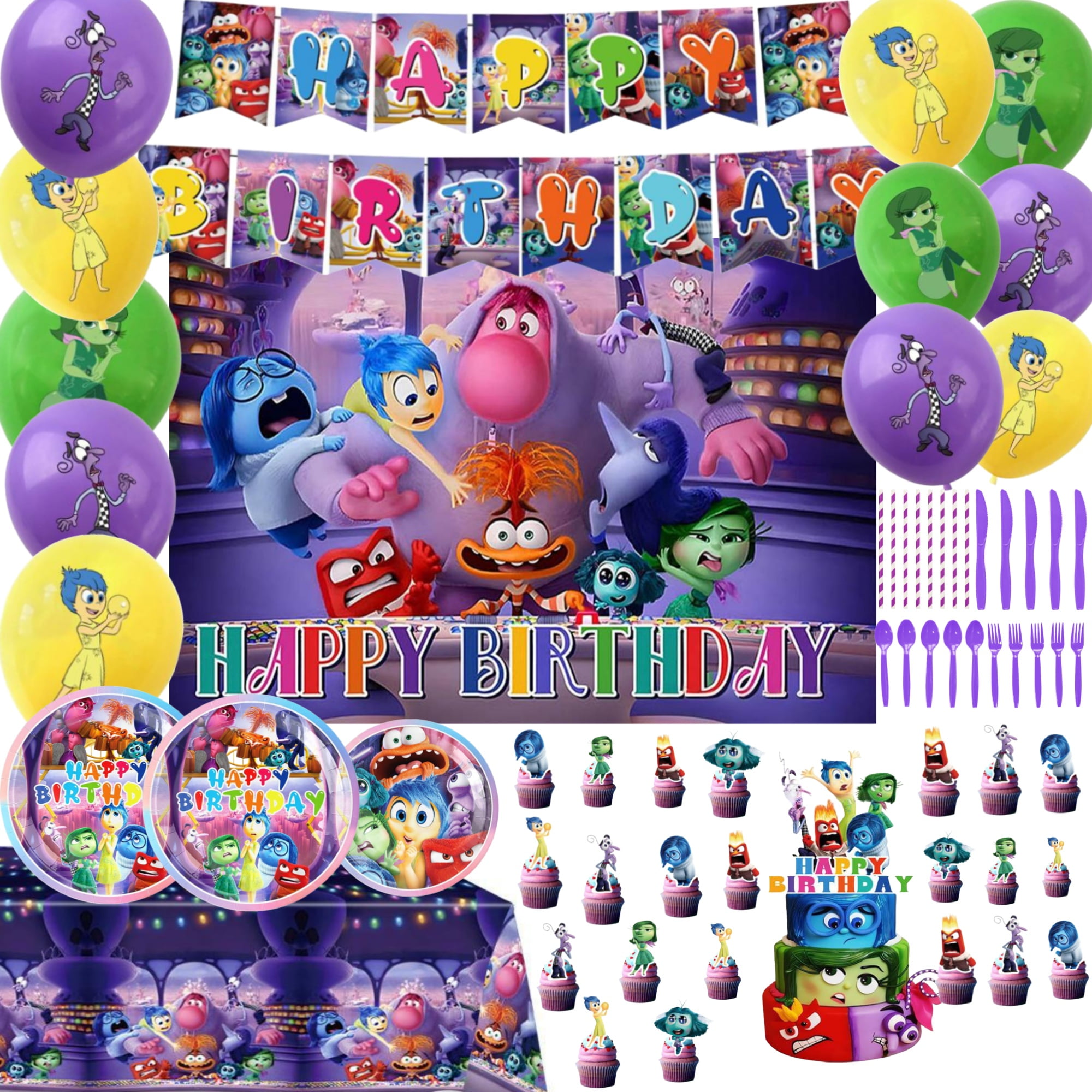 Inside Out Birthday Party Decorations - Happy Birthday Banner, Balloon ...