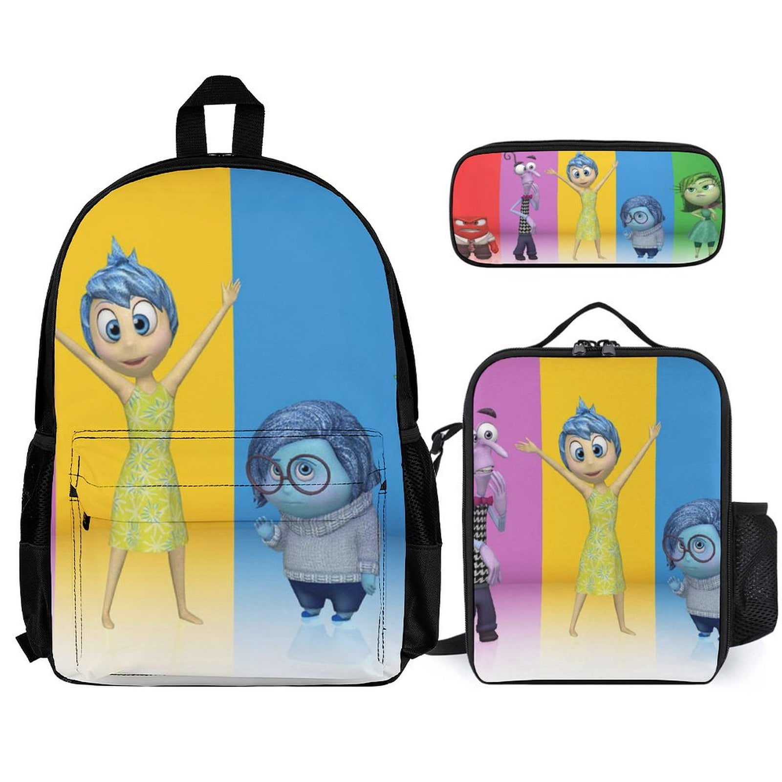 Inside Out Cartoon Schoolbag 3-Pieces Set With Pencil Case Lunch Bag ...
