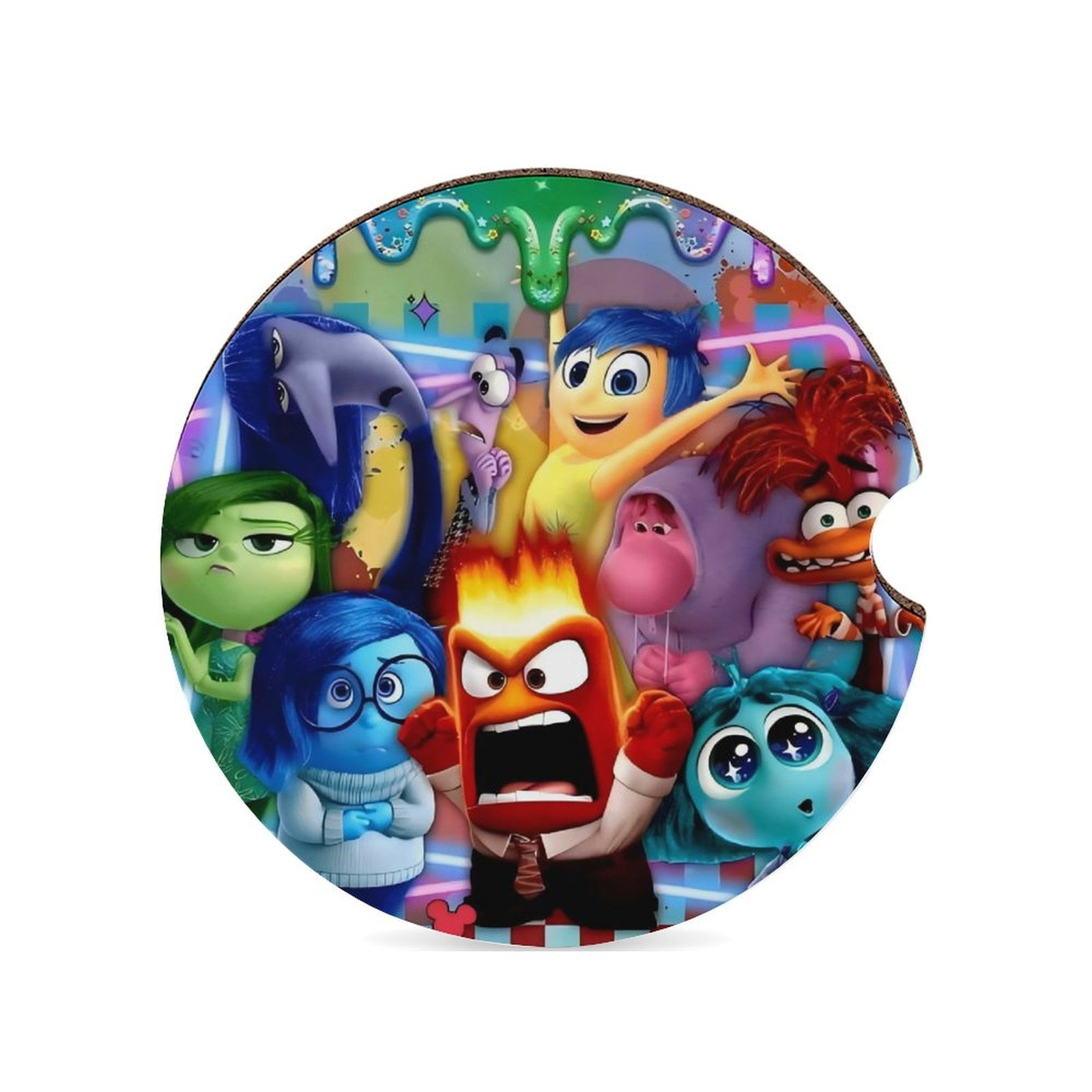 Inside Out Cartoon car coaster with finger notches and cork base car ...