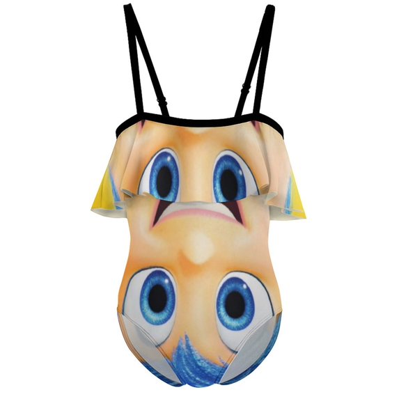 Inside Out Character Children's Swimsuit Adjustable Off Shoulder Ruffle ...
