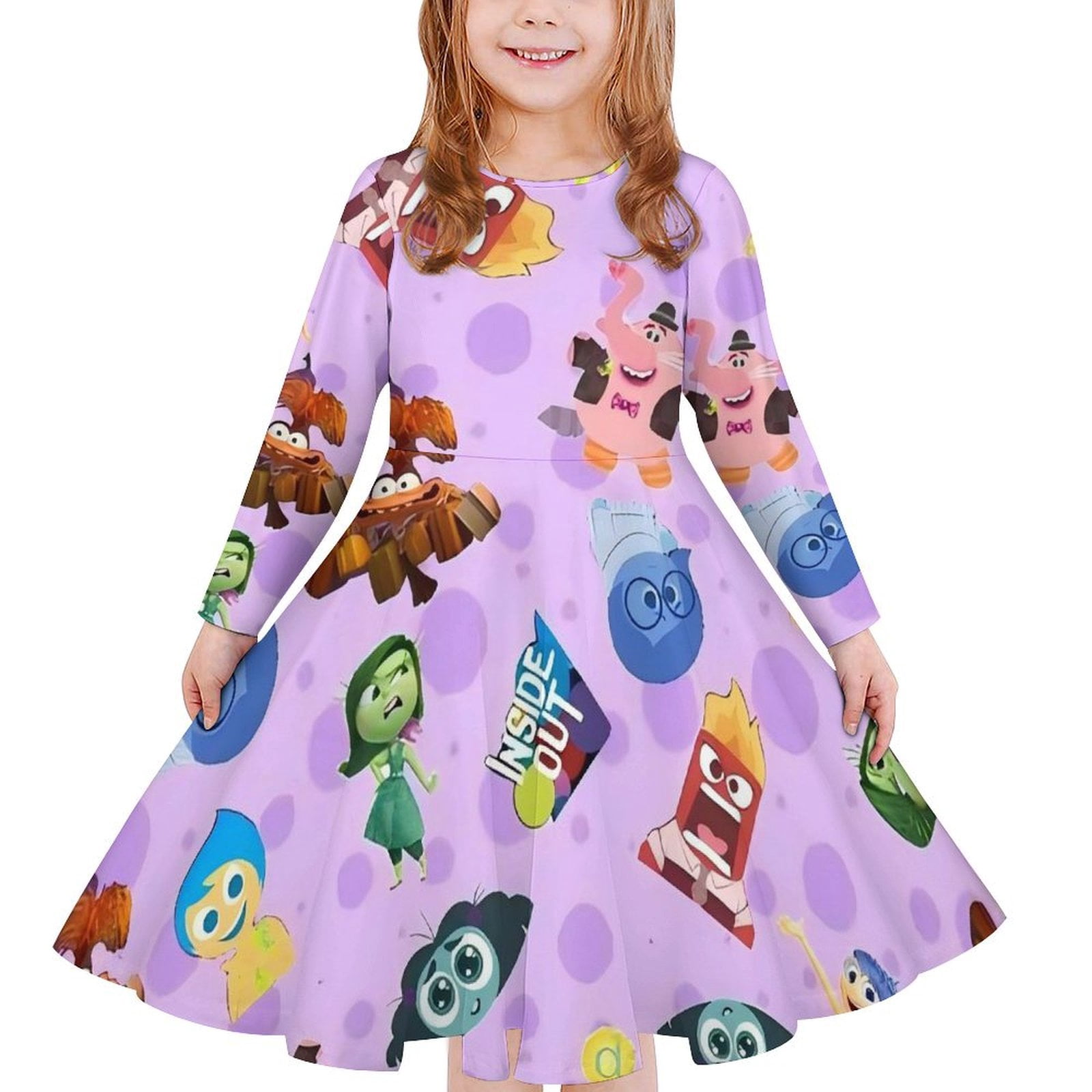 Inside Out Girls Cartoon Long Sleeve Dress A Line Girls Dress M ...