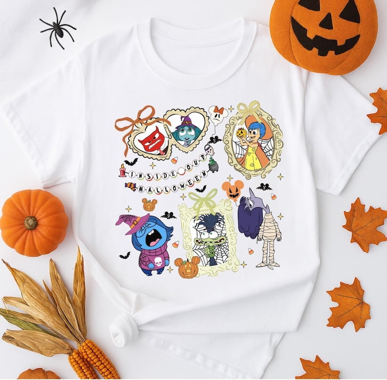 Inside-Out Halloween Characters Graphic Tee Coquette Bow Locket Movie ...