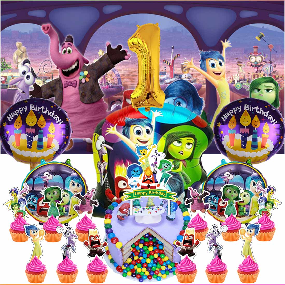 Inside Out Party Supplies Decor 1st Kit Balloons Birthday Cake Topper ...