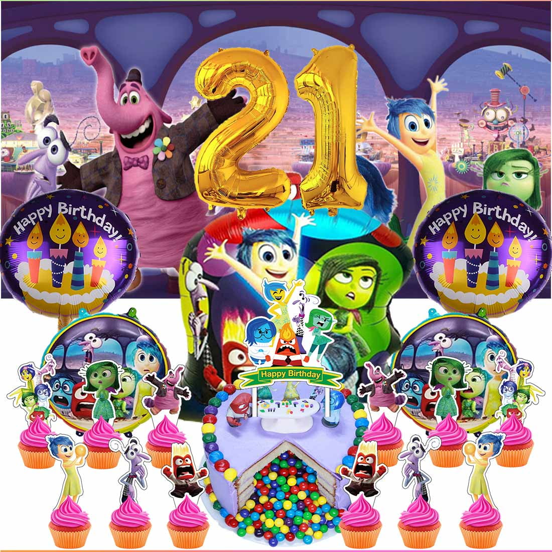 Inside Out Party Supplies Decor 21th Kit Balloons Birthday Cake Topper ...