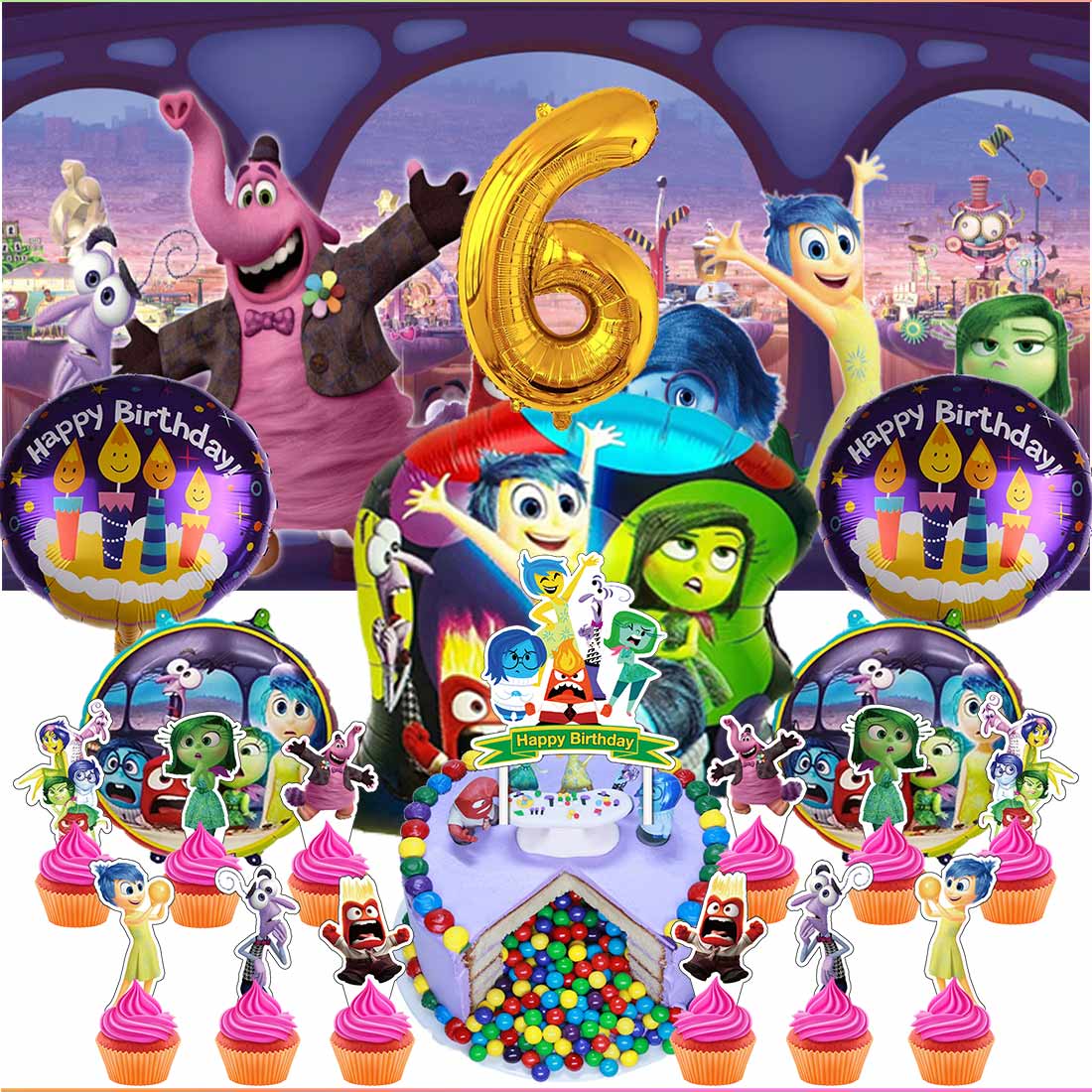 Inside Out Party Supplies Decor 6th Kit Balloons Birthday Cake Topper ...