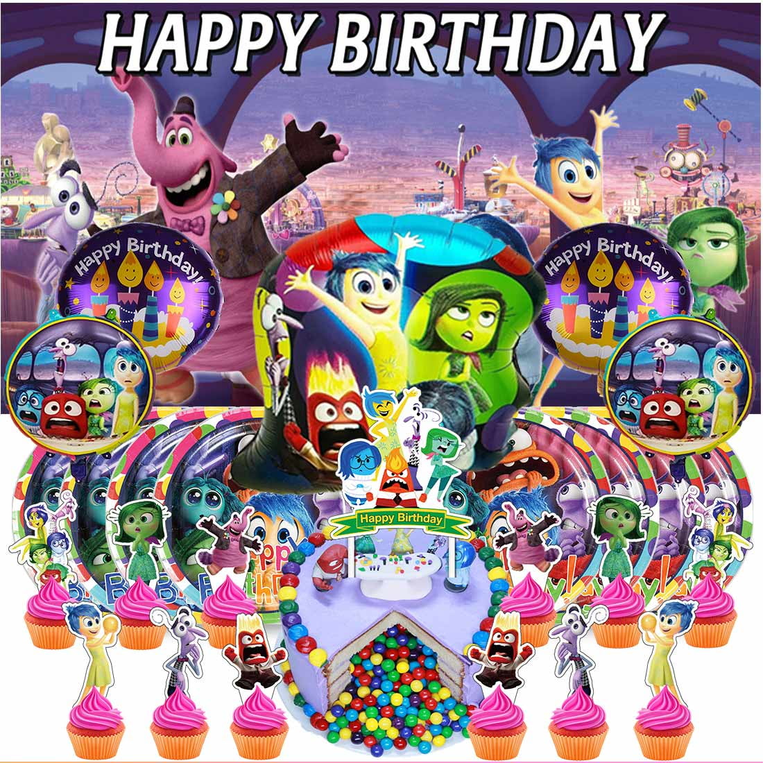 Inside Out Party Supplies Decor Tableware Backdrop Banner Cake Topper ...