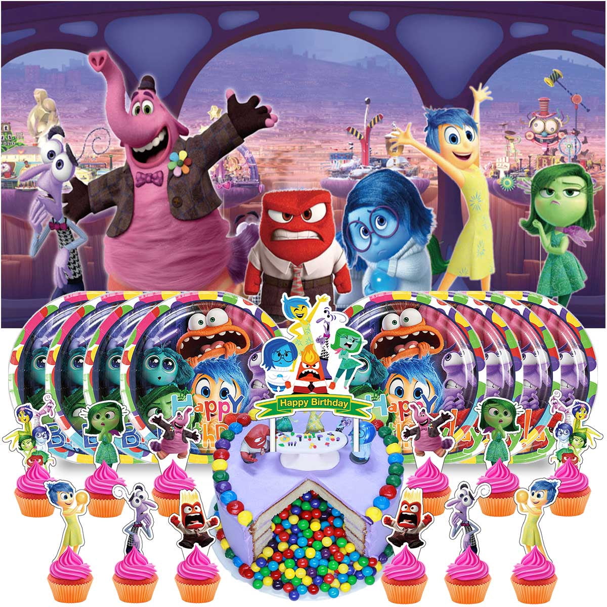 Inside Out Plates Birthday Supplies Decorations Decor Backdrop Banner ...
