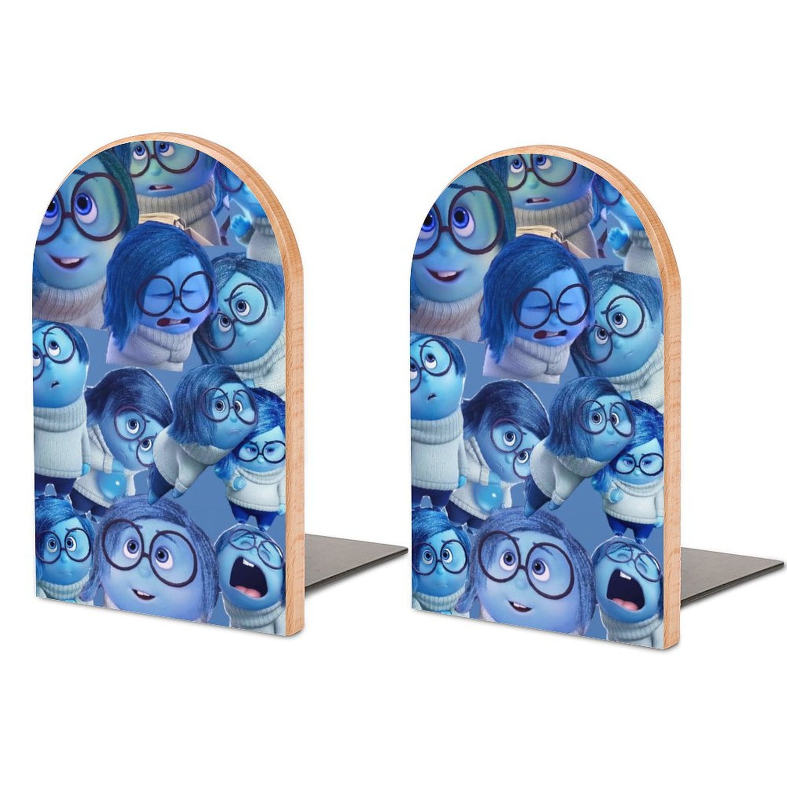 Inside Out Sadness 2PCS Wood Bookends for Shelves, Non-Slip Book Stand ...