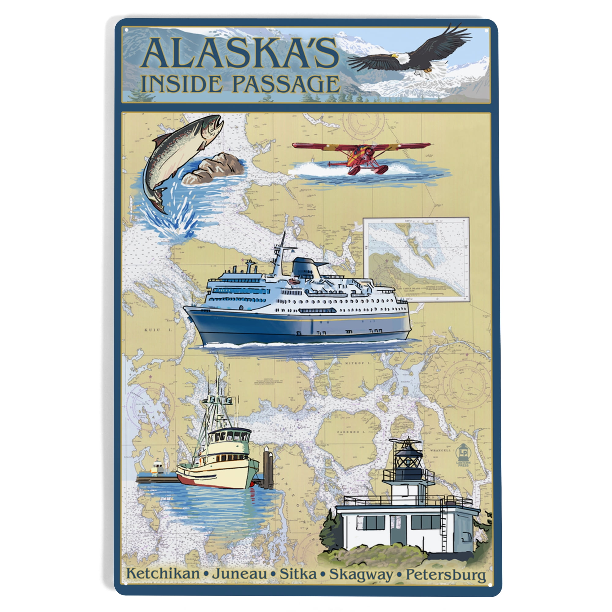 Inside Passage, Alaska, Nautical Chart (12x18 Aluminum Art, Indoor ...