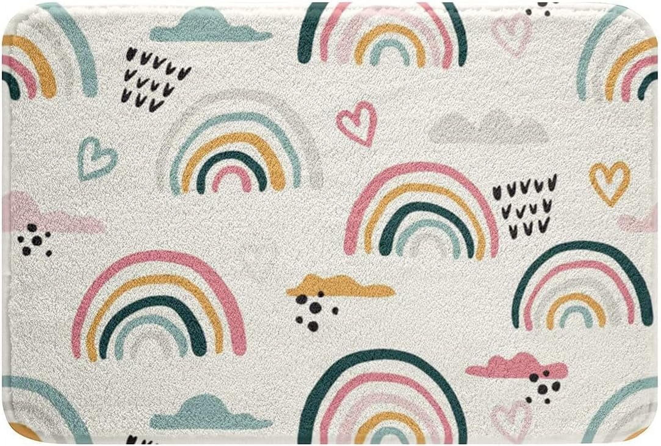 Inside Rainbow Bath Mats Rainbow Clouds Bathroom Decor Rug Kawaii Cute ...
