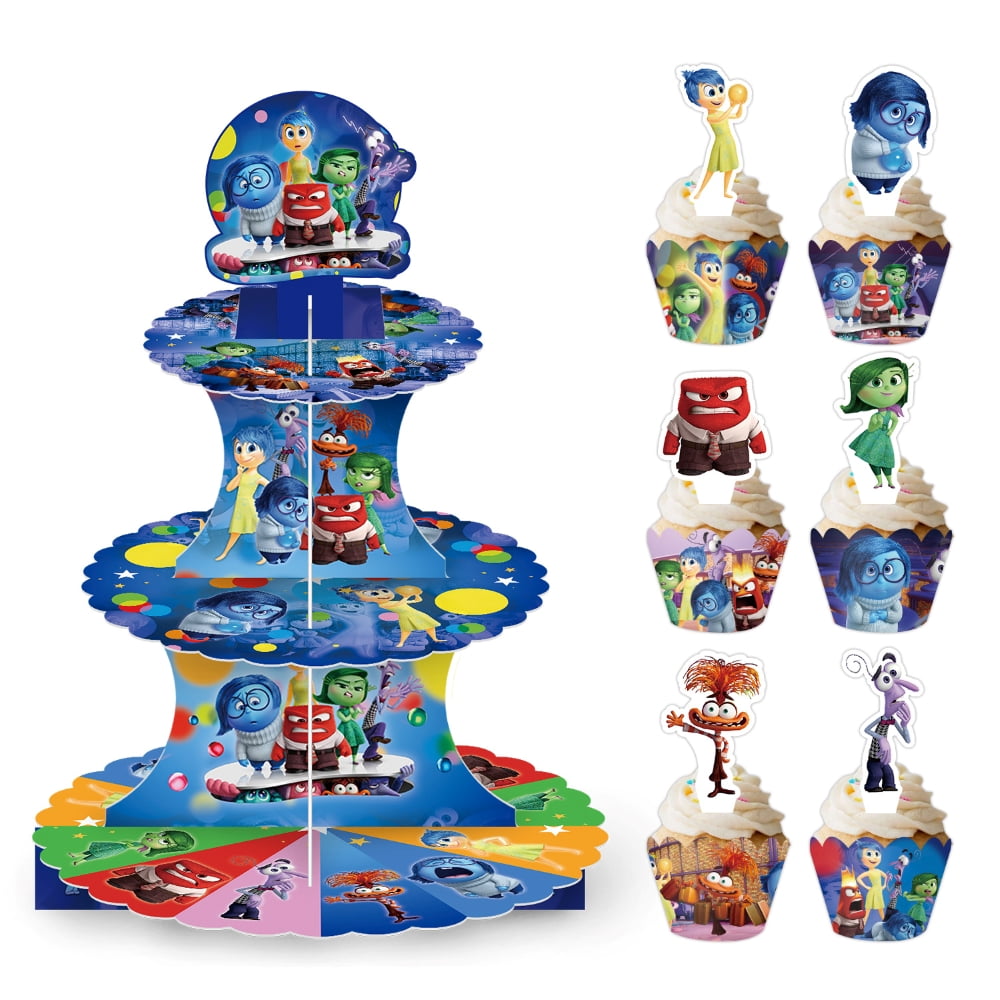 Inside Out Themed 3-Tier Dessert Cupcake Stand with Cupcake Toppers and ...