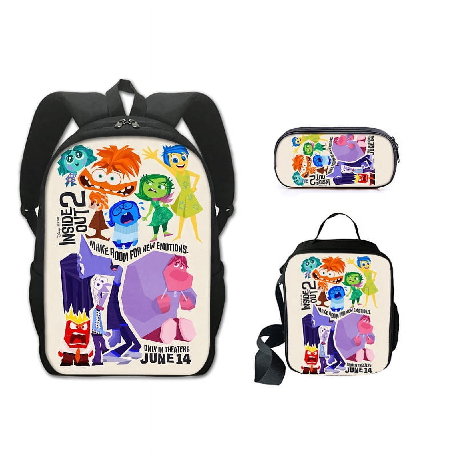 Inside out 2 three piece backpack set young backpack combination backpack lunch bag pencil case ...