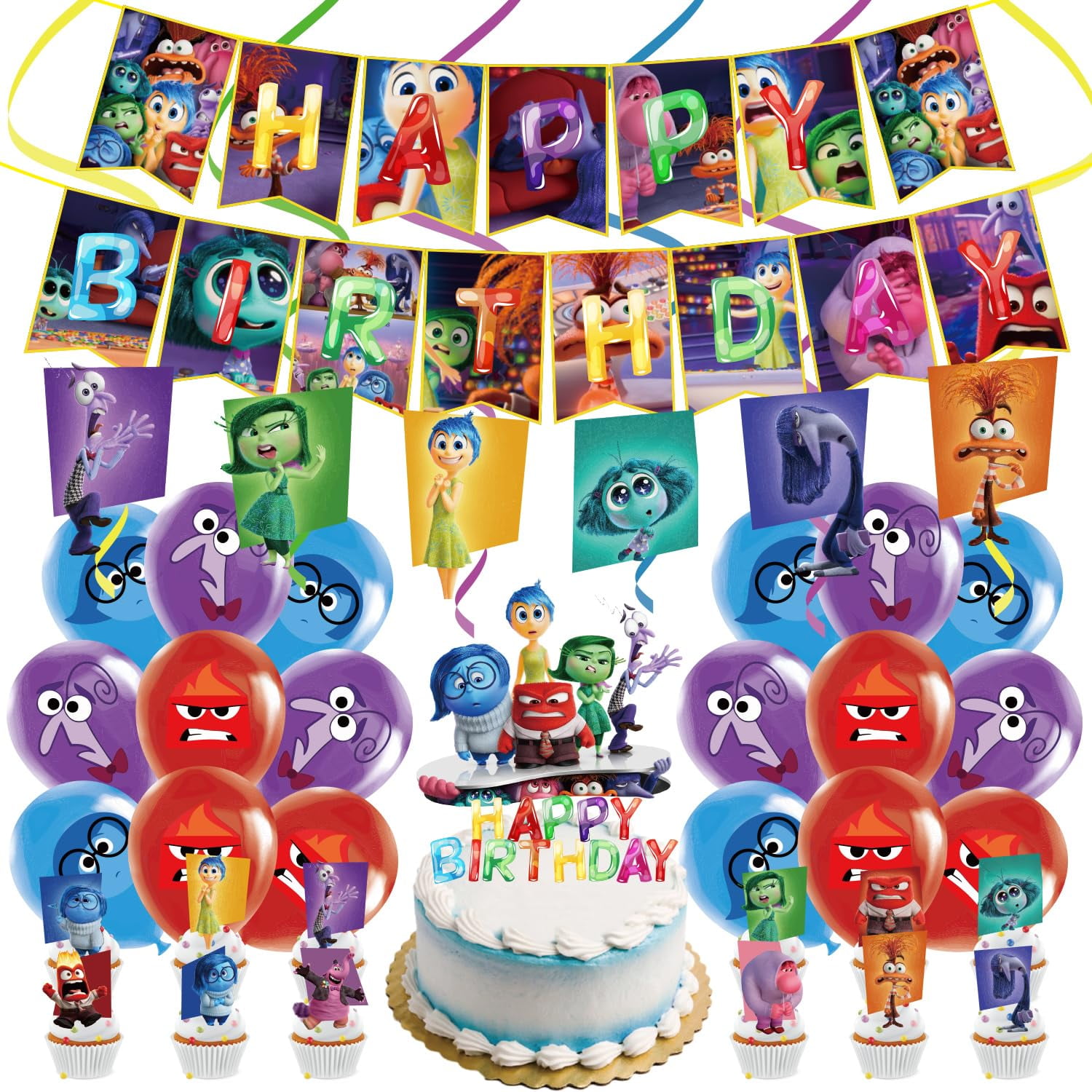 Inside out Birthday Party Supplies, Happy Birthday H2FSDBanner-Cake ...