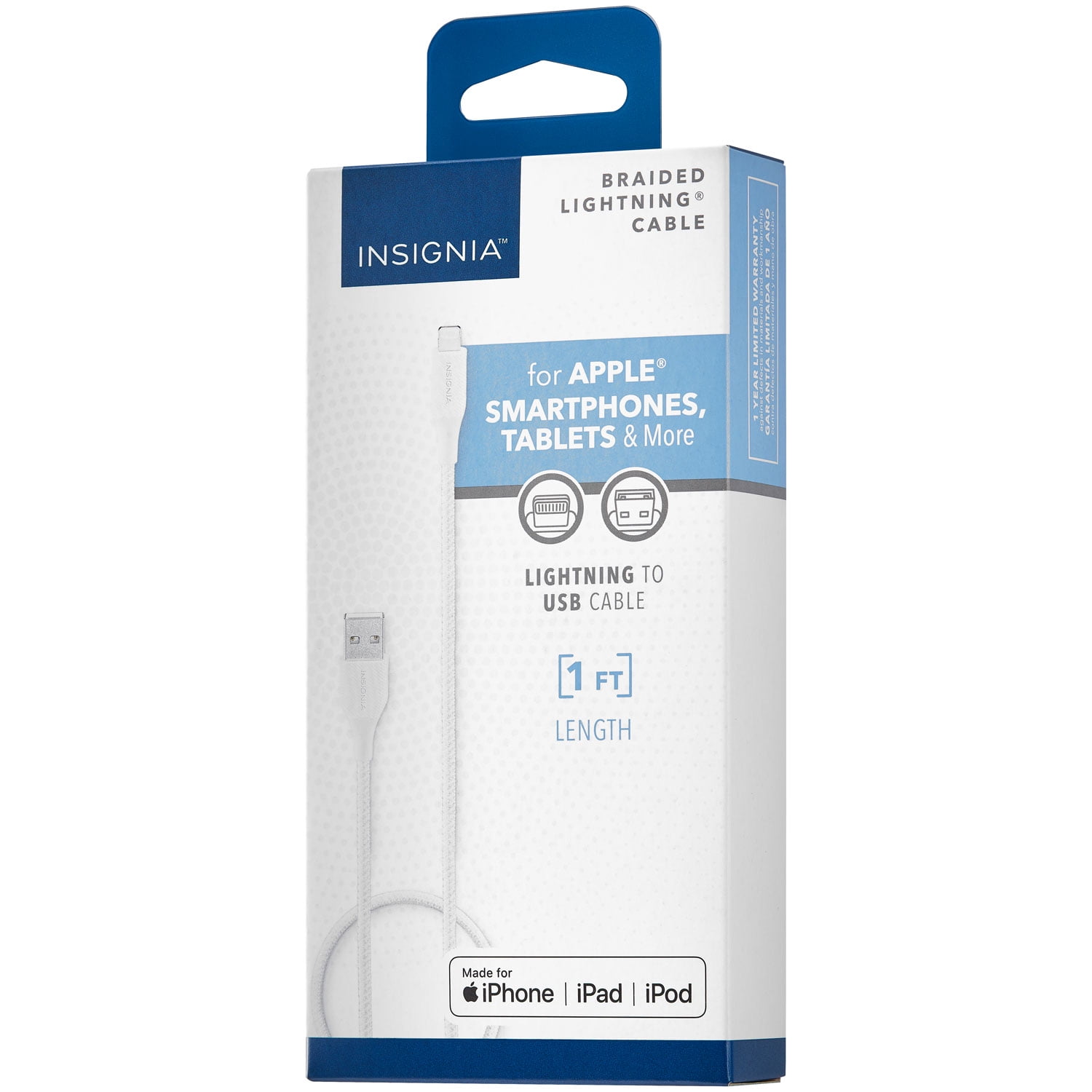 Insignia 1 ft. Lightning to USB Charge-and-Sync Braided Cable - Moon ...