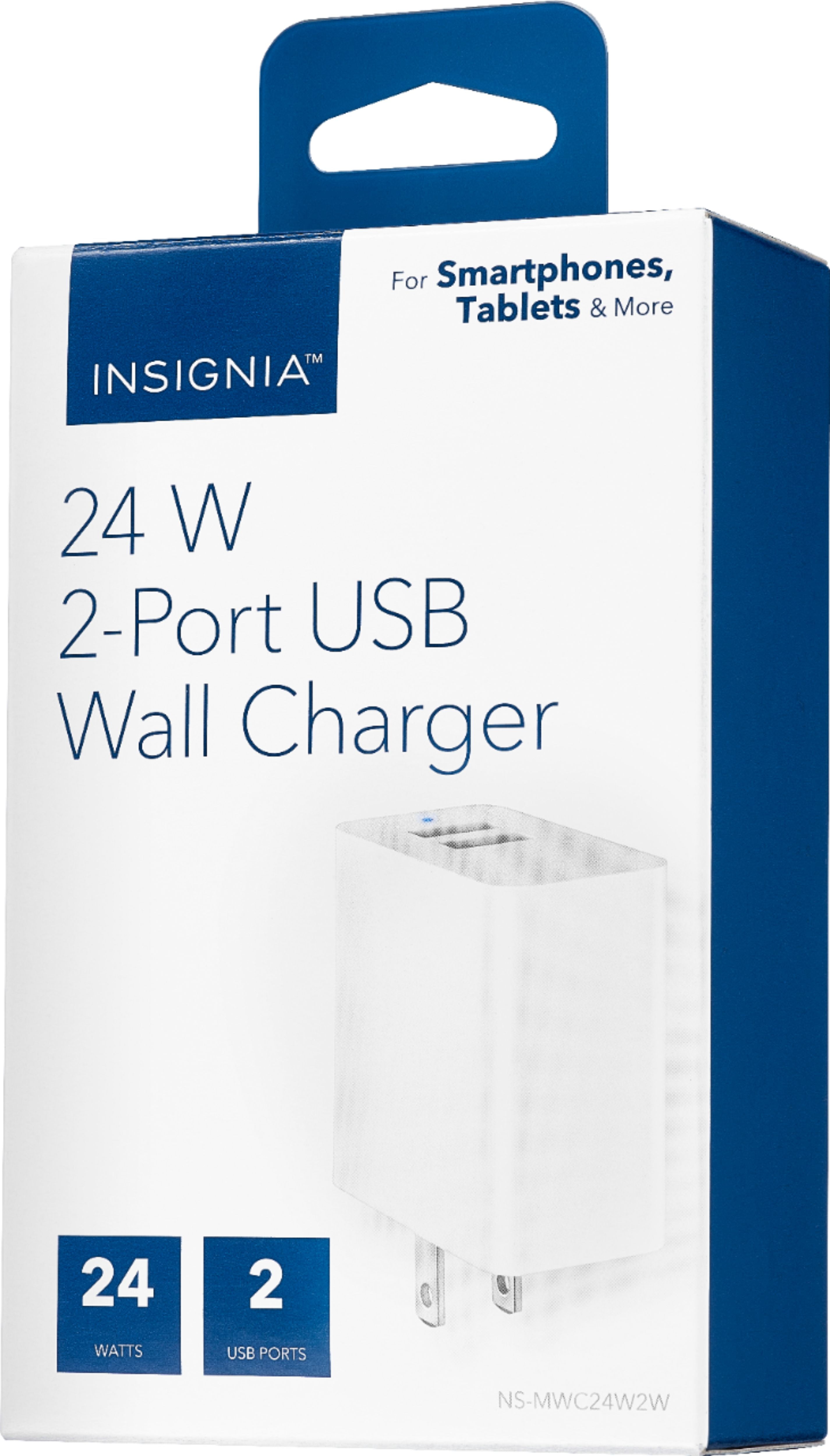 Insignia 24W 2-Ports USB Wall Fast Charger, International 100-240V AC ...