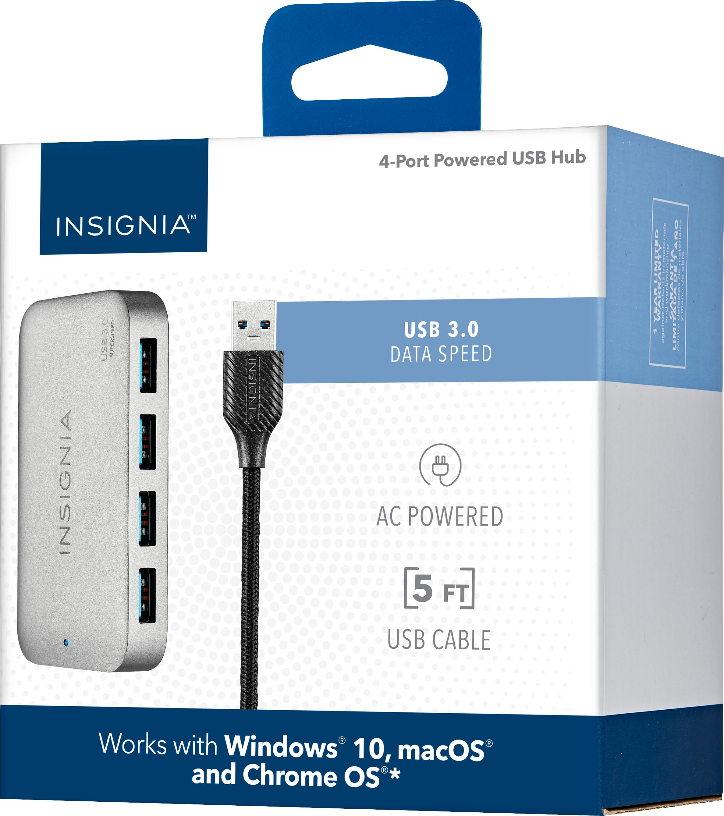 Insignia 4-Port USB 3.0 Hub with 5ft. Cable Power Supply, USB Splitter ...