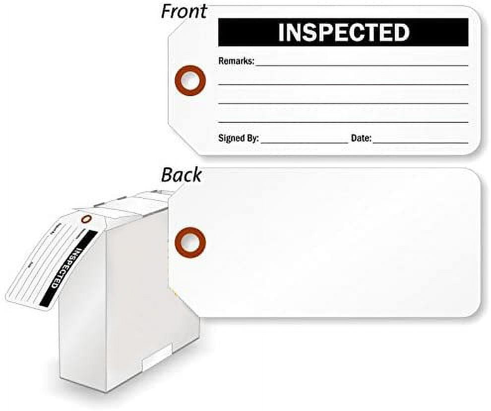 Inspected Tag with Fiber Patch, Polyolefin Tag, 100 Tags/Box, 3" x 6.25 ...