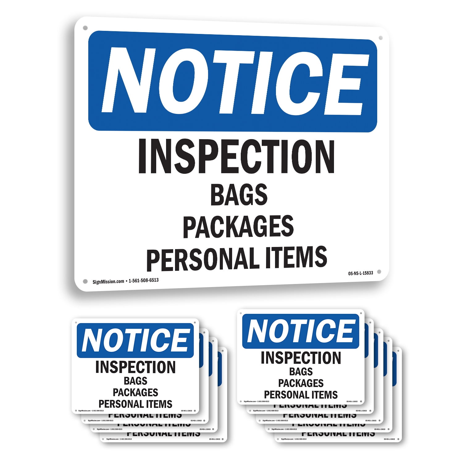 Inspection Bags Packages Personal Items OSHA Notice Rigid Plastic Sign ...