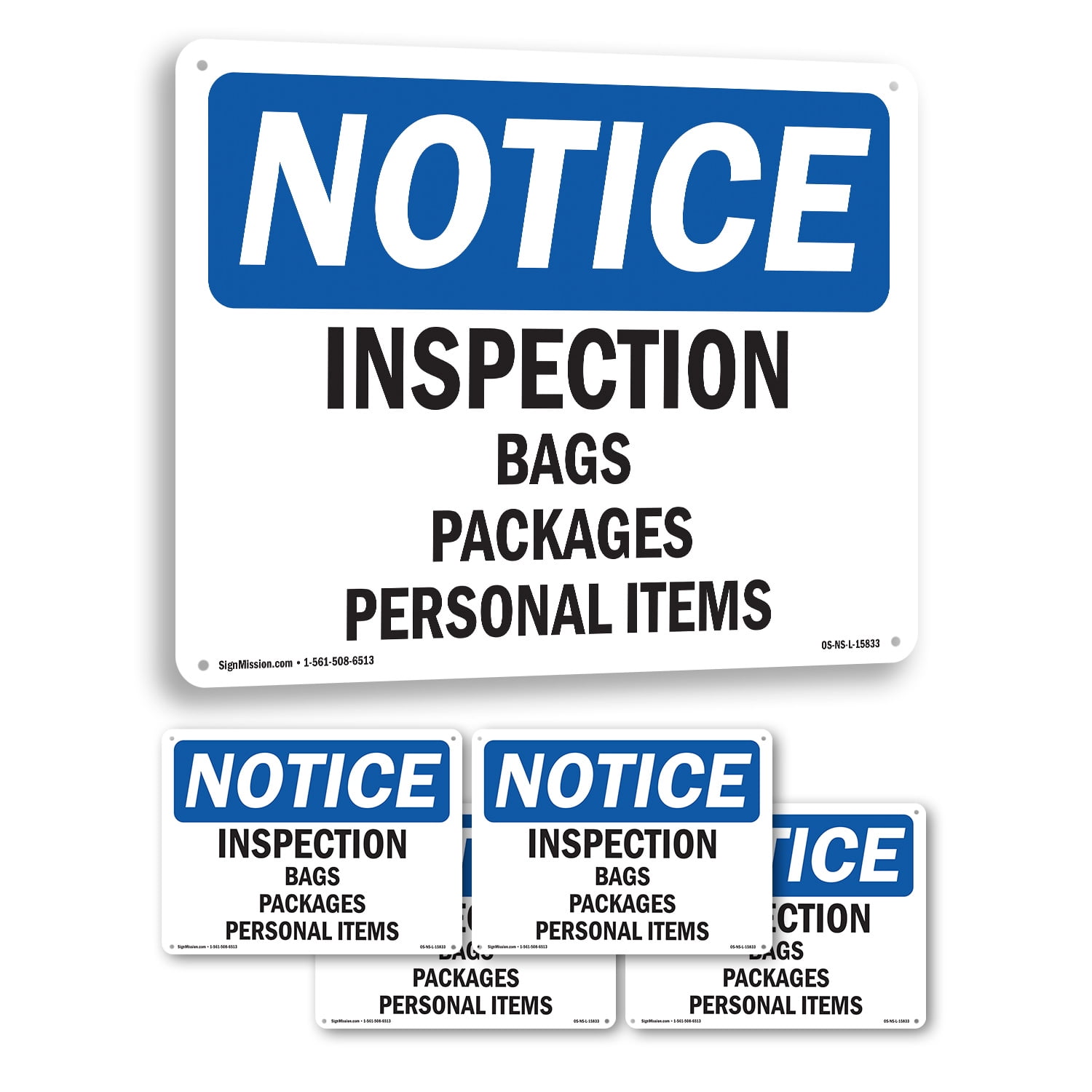 Inspection Bags Packages Personal Items OSHA Notice Rigid Plastic Sign 24 Inch x 18 Inch - 5 ...
