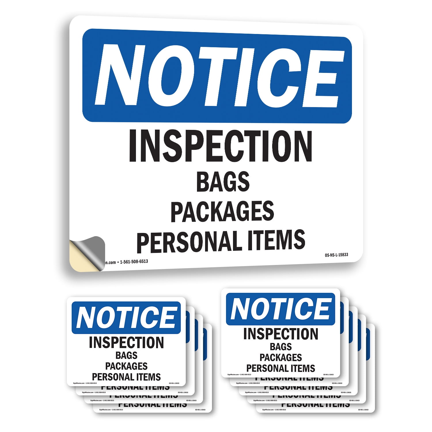 Inspection Bags Packages Personal Items OSHA Notice Vinyl Decal Label ...