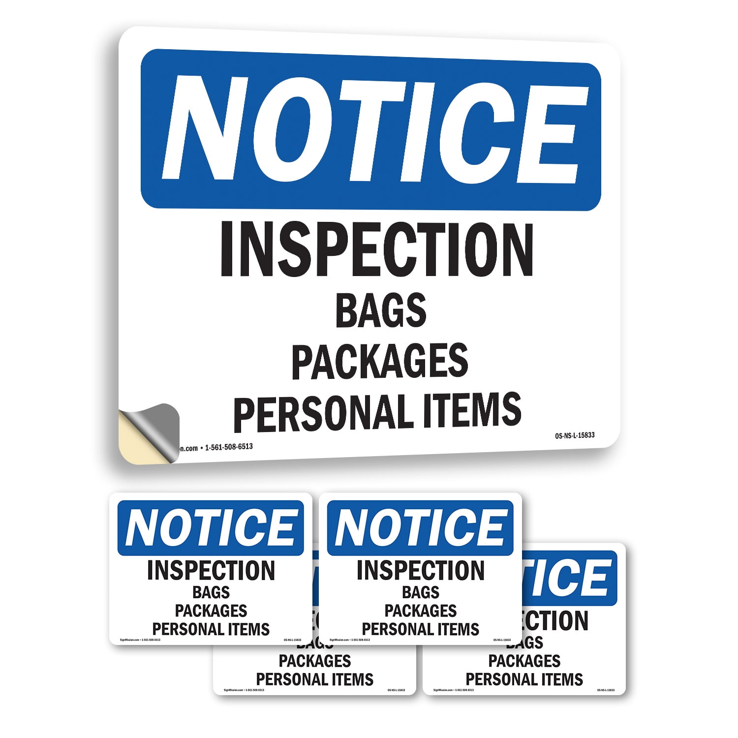 Inspection Bags Packages Personal Items OSHA Notice Vinyl Decal Label 5 ...