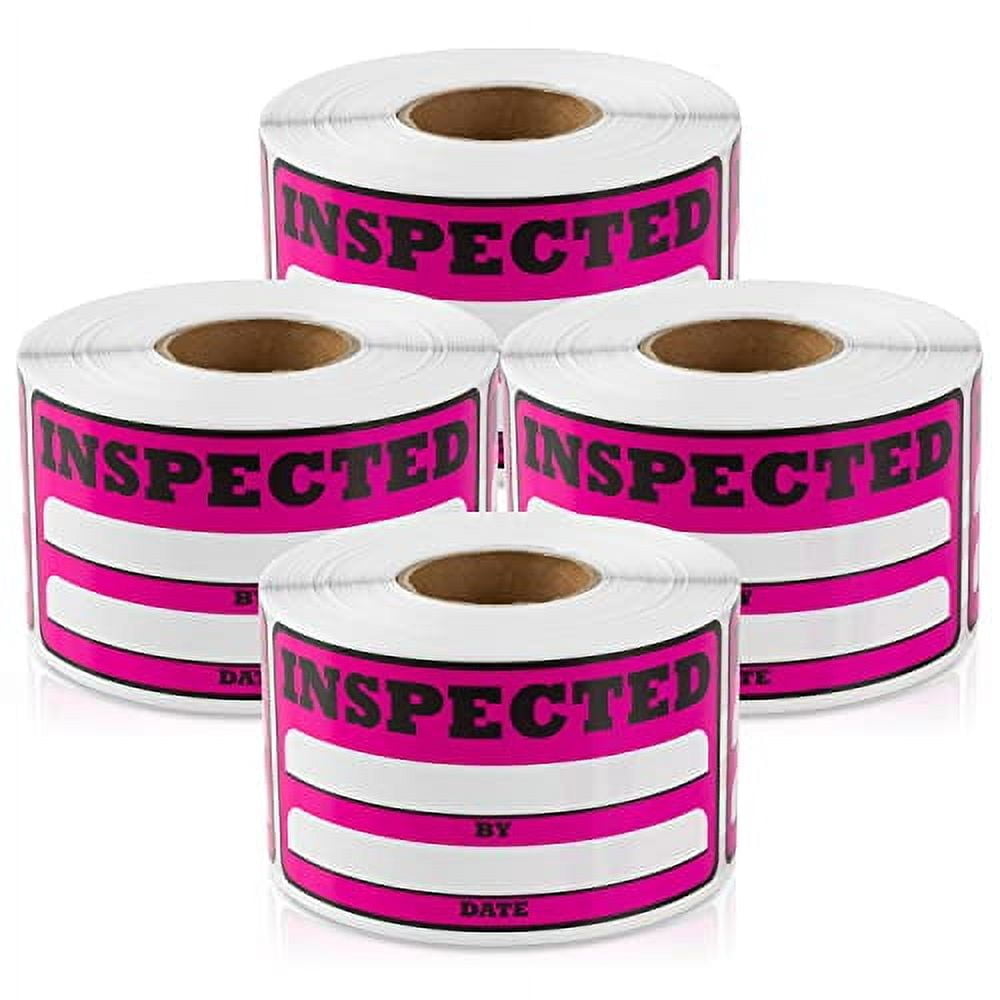 Inspection Stickers (3 x 1.5 inch, Rectangular, Pink - 1200 Labels ...