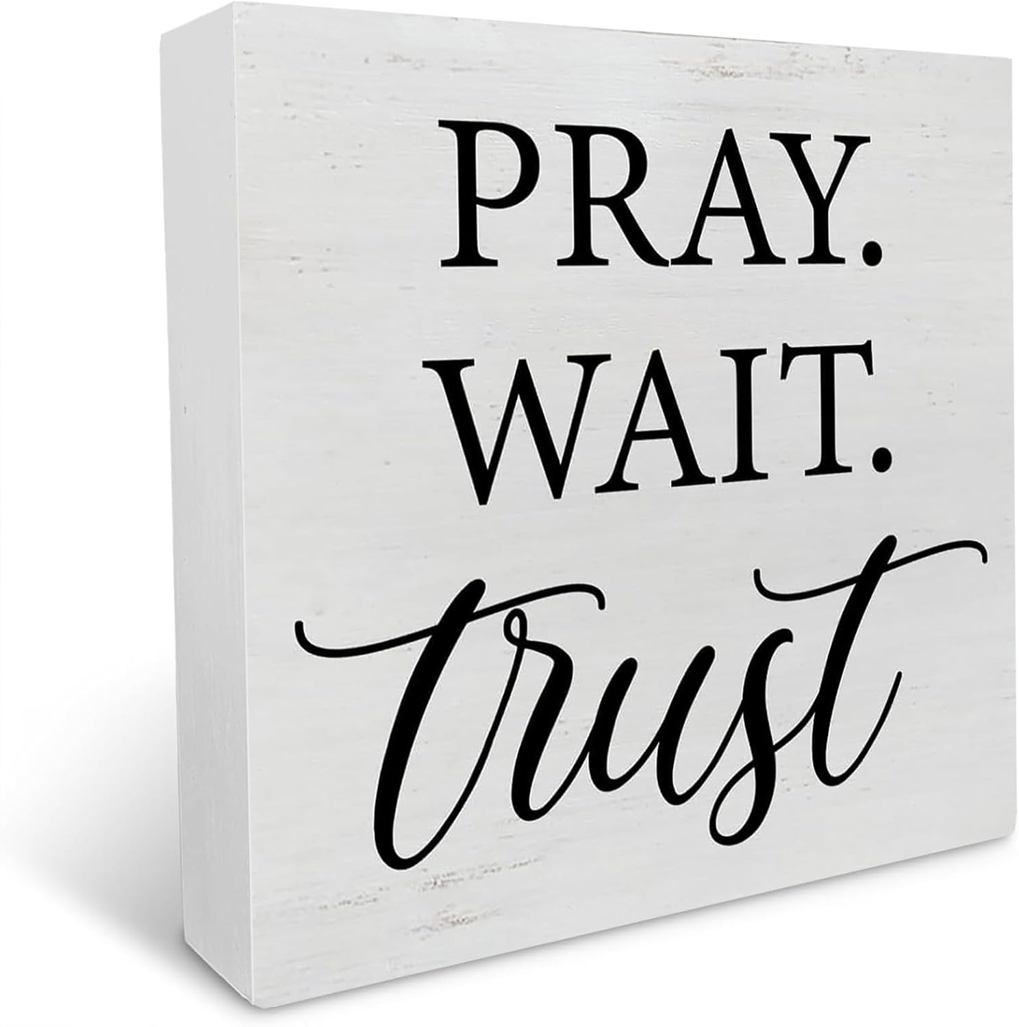 Inspiration Christian Wood Box Sign Decor Desk Sign Pray Wait Trust ...