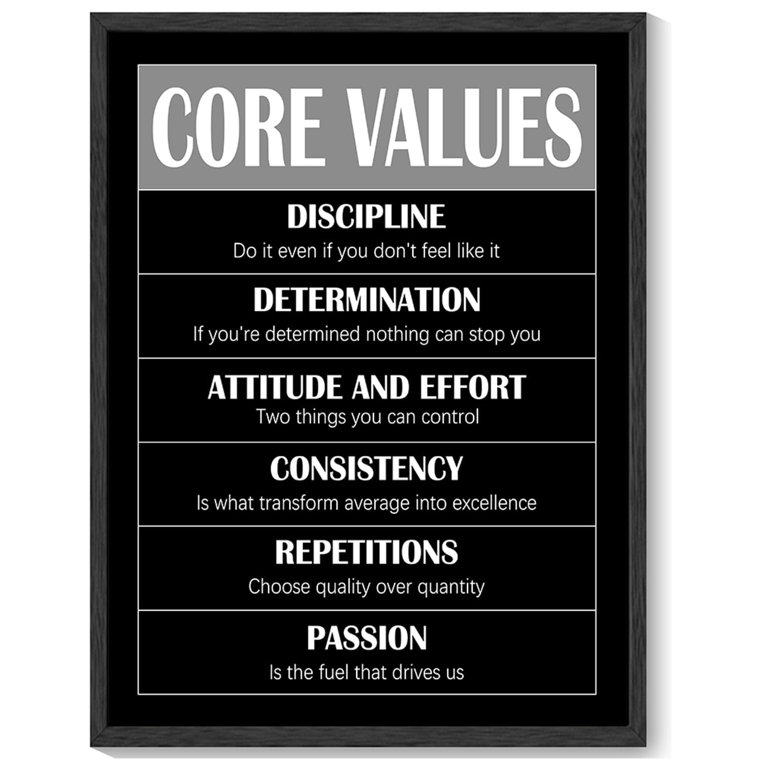 Inspirational 11x14in Black Framed Wall Art CORE VALUES Motivational ...