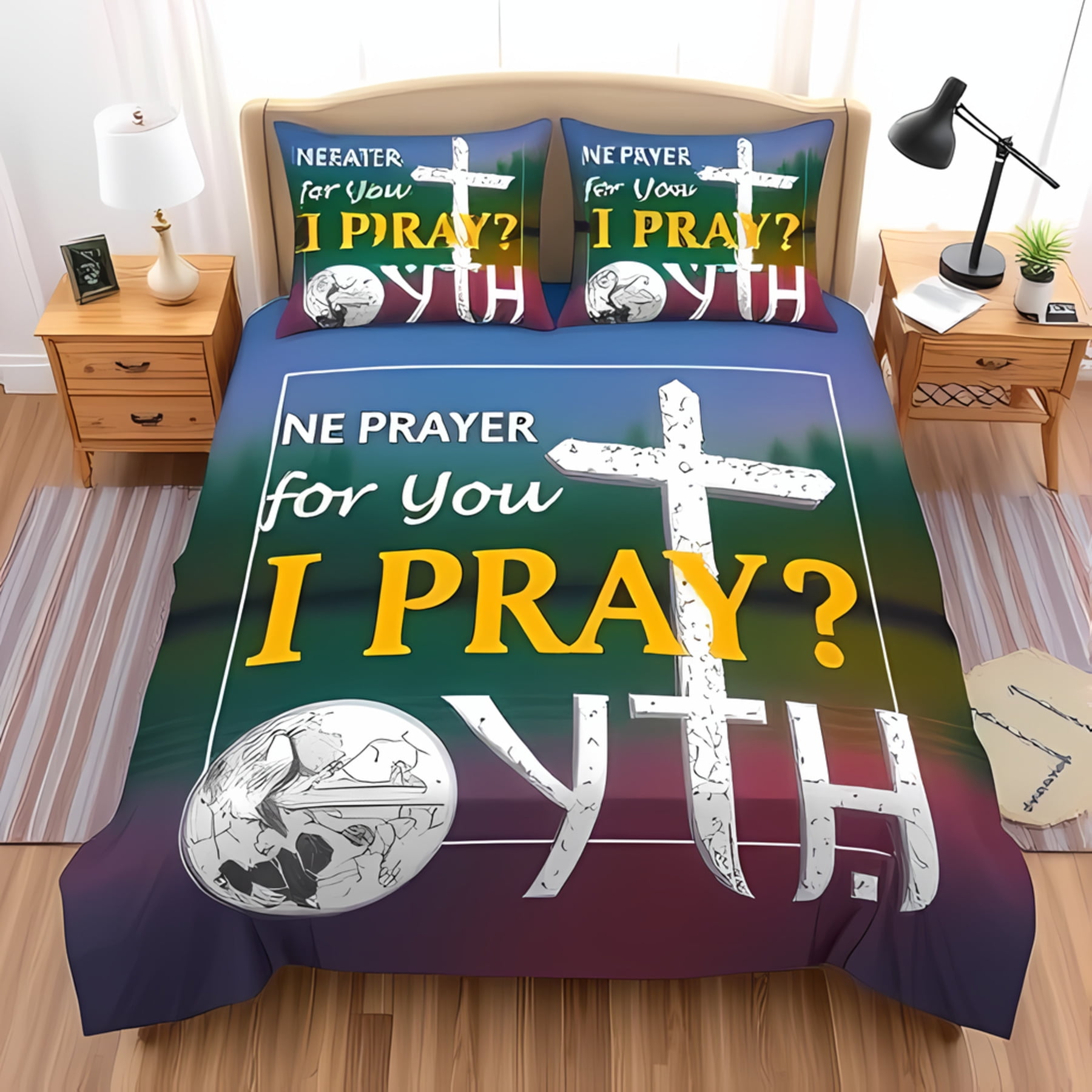 Inspirational 3-Piece Duvet Cover Set with Gradient Background & Faith ...