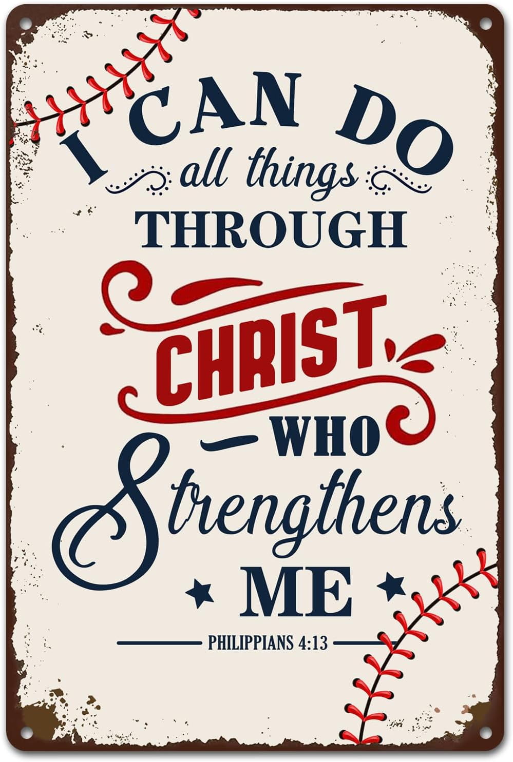 Inspirational Baseball Tin Sign - "I Can Do All Things Through Christ ...